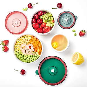 Thousandaynight Ceramic Containers with Lids, 3 Piece Serving Bowls Set, Microwave & Dishwasher Safe, For Soup, Salad, Rice, Cereal, Breakfast, Dinner, Serving, Oatmeal (Pink)