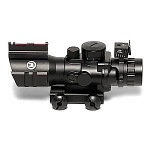Osprey Global 4X32MDG : 4X 32 Compact Tactical Scope with 3 Color (Red Green or Blue) MIL-Dot Sight and Naturally Illuminated Fiber Optic Iron Sight