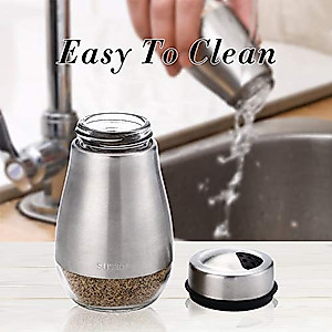 TUAEB 2pcs Salt and Pepper Shakers Set - Salt Shaker with Adjustable Pour Holes - 304 Stainless Steel & Glass Spice Dispenser Refillable - Perfect for Black Pepper, Kosher And Sea Salts - Seasoning