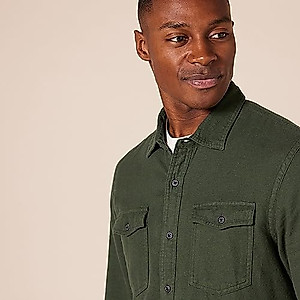 Amazon Essentials Men's Slim-Fit Long-Sleeve Two-Pocket Flannel Shirt, Olive Heather, Large