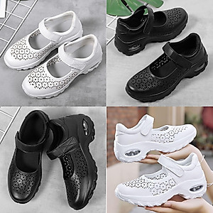 Women's Orthopedic Stretch Air Cushion Mary Jane Shoes Comfy Cloud Pro Cutout Breathe Wedge Running Fashion Sneakers (8,Black)