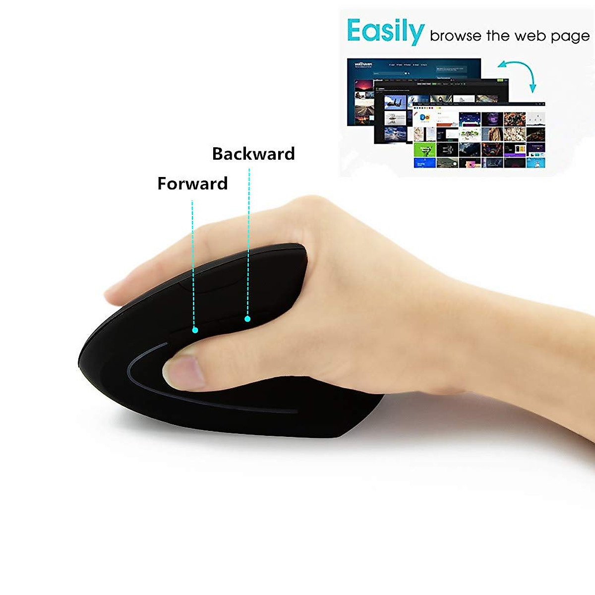 FLY WAY Wireless Vertical Mouse,2.4G Ergonomic Optical Mice 800/1200 /1600 DPI 5 Buttons Mouse with USB Receiver for PC Laptop Desktop Gaming (Black)