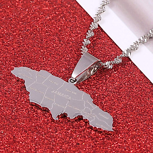 BR Gold Jewelry Stainless Steel Map of Jamaica With City Pendant Necklaces for Women (Silver Color)