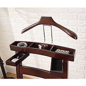 Proman Products Manhatten Chair Valet VL36654 with Drawer, Hanger, Trouser Bar and Tie & Belt Bar, 19" W x 24" D x 43" H, Dark Walnut