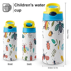 Stainless Steel Water Bottles Bright Insect Pattern Travel Water Cups with Handle And Silicone Straw Drinking Cup with Leak Proof Lid Thermo Travel Mug for Women Men