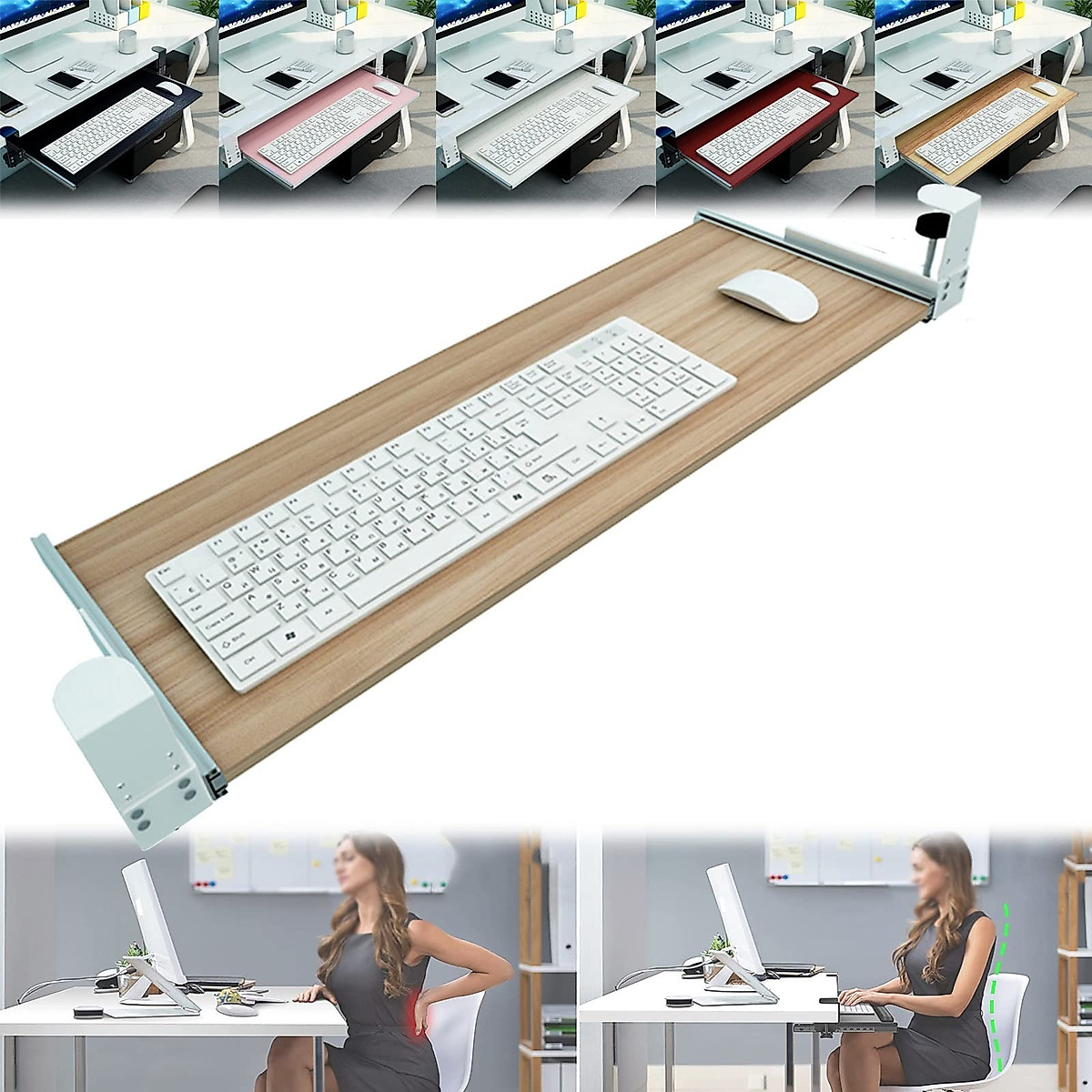 V3VOGUE 5 Colors Wooden Keyboard Tray Under Desk Slide-Out Keyboard Drawers Platforms - Install Without Drilling - for Home/Office/Club Computer Desk Extender Keyboard Shelf