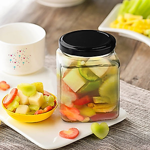 Jucoan 15 Pack Square Glass Jar with Black Airtight Lids, 10 oz Small Glass Mason Jar Canning Jars for Jam, Spices, Honey, Jelly, Baby Shower, Wedding Favor