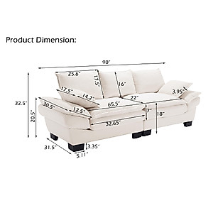 Aeffze Oversized Loveseat Sofa, 90" Modern Loveseat Couch 2 Seater Upholstered Sectional Sofa with Pillows, Deep Seat Comfy Corduroy Sofa Couch for Living Room Bedroom Apartment (Beige)