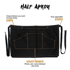 Under NY Sky Half Deep Black Apron with Durable Twill – Bistro Apron, Waist Apron adjustable for Men and Women – Professional Barista, Bartender, Mixologist, Florist, Server Aprons