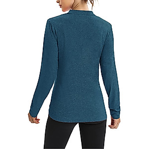 COOrun Long Sleeve Workout Shirts for Women Yoga Athletic Casual Tops Gym Running Breathable Shirt Quick Dry Navy Blue Large