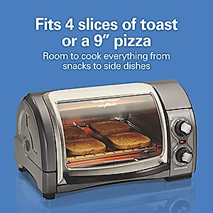 Hamilton Beach Easy Reach 4-Slice Countertop Toaster Oven With Roll-Top Door, 1200 Watts, Fits 9” Pizza, 3 Cooking Functions for Bake, Broil and Toast, Silver (31344DA)