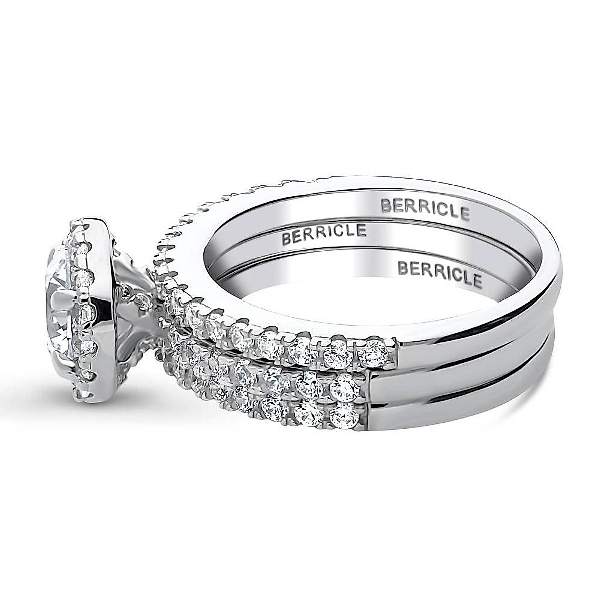 BERRICLE Sterling Silver Halo Wedding Engagement Rings Round Cubic Zirconia CZ Ring Set for Women, Rhodium Plated Size 6