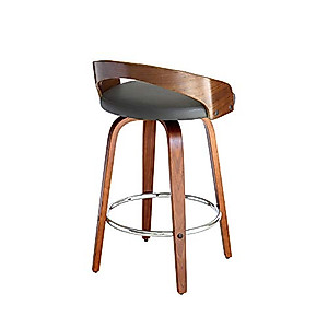 Armen Living Sonia Mid Century Modern Swivel Bar Stool for Kitchen Island Counter in Gray Faux Leather and Walnut Wood, 26" Seat Height