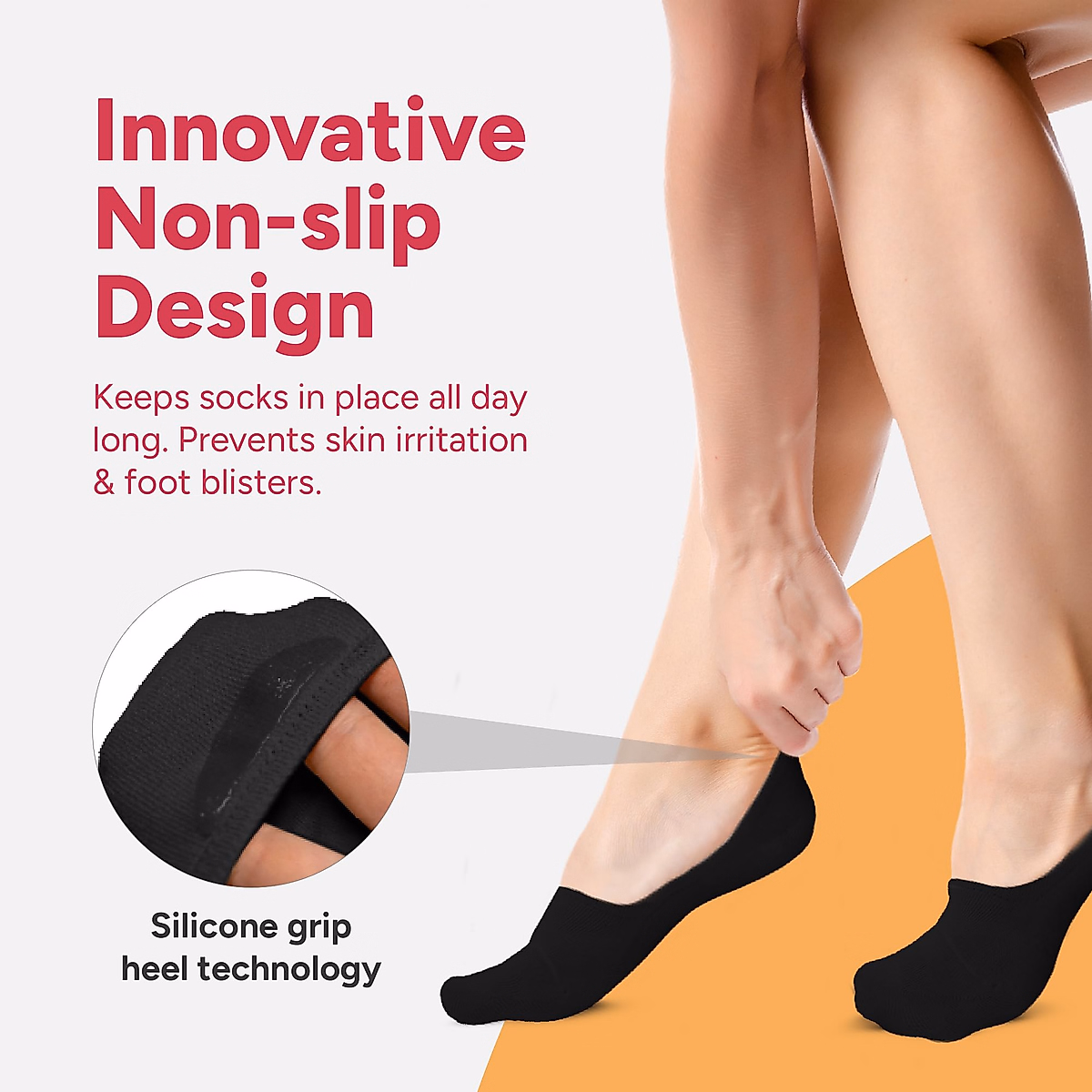 Eedor Women's No Show Socks, Comfy and Breathable Non-Slip, Low Cut Invisible Liner Socks for Casual and Formal Wear, Durable, Soft, Stretchable Fabric - 3 Pairs, Large, Size 8-10 - Black