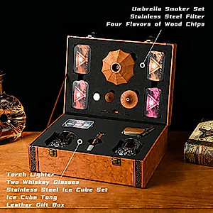 Cocktail Smoker Kit with Torch, Umbrella Whiskey Bourbon Smoker Kit with Wood Chips, Smoked Old Fashioned Drink Smoker Infuser Kit, Unique Gifts for Men Him Dad Husband Boyfriend (No Butane)
