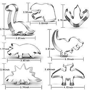 New Dinosaur Cookie Cutter Set-7 Piece-Dinosaur Footprint and Head, Tyrannosaurus(T-Rex), Brontosaurs, Spinosaurus, Triceratops, Pterodactyl, Dinosaurs Baking Mold for Kids Dinosaur Birthday Party