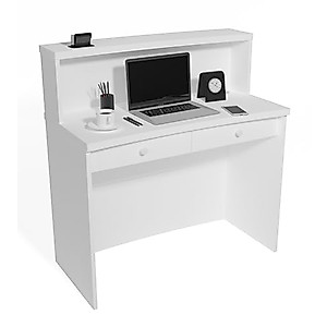 UGOS Mono 40" Modern Reception Desk w/Transaction Counter | Laminate Desktop | Multifunctional Standing Front Desk for Home, Office, Salon, Spas, and Lobby (White)
