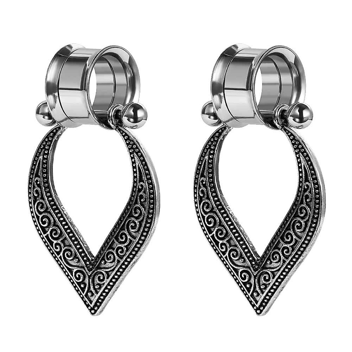 TBOSEN 2 pcs Variety Of Styles Surgical Stee Earrings Gauges Tunnels Plug Kit Dangle Ear Plugs Stretching Kit Piercing Plug 2g - 1 inch