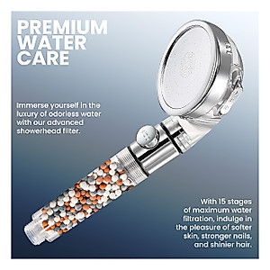 (Official) Shower Envy Shower Head by Ecowater Nortex - Filtered Showerhead, Eco Powder High Pressure Water Softener with ON/OFF switch and Ionic Beads for Dry Skin & Hair - 3 Spray Settings