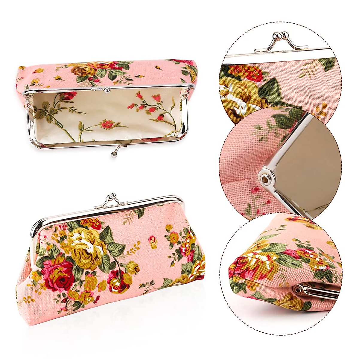 Oyachic 2 Pcs Large Coin Purse,Floral Change Purse,Long Wallets Clasp Kiss Lock, Vintage Coin Pouch for Woman Girls