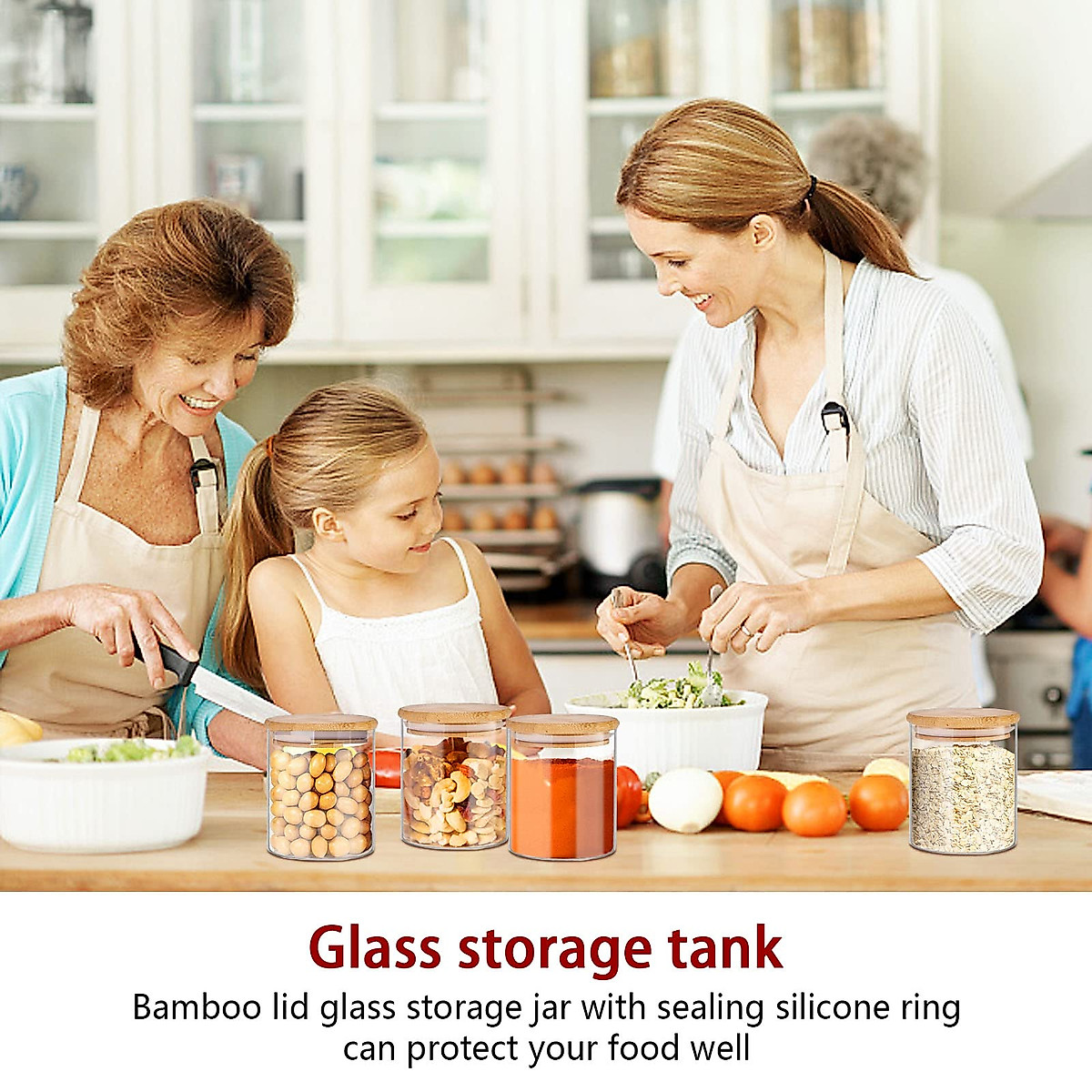 SLifeJars - Glass Jars with Bamboo Lids 16 oz, 12pcs Glass Food Storage Jars with Rewritable Labels, Bamboo Lid Jars for Kitchen Storage, Glass Food Storage Containers with Bamboo Lids for Herbs