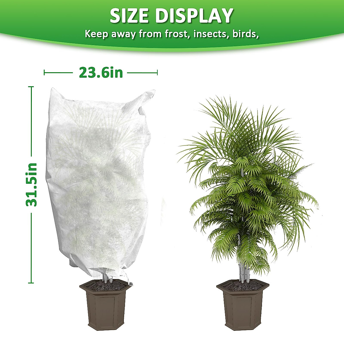 EAONE 12 Pack Plant Covers Freeze Protection, 32x 47'' Winter Frost Blankets for Outdoor Plants Reusable Plant Protector Drawstring Bags for Cold Frost Freeze Sun Protection Bird Insect Prevention