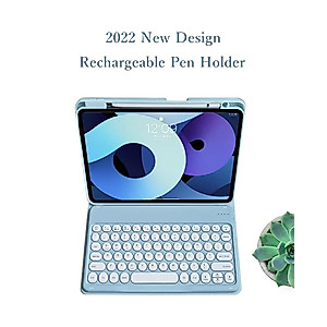 kaitesi Keyboard Case Mouse for iPad 10th Generation 2022 Keyboard Case Cute Round Keys Detachable Bluetooth Keyboard Slim Smart Cover,Dark Pink