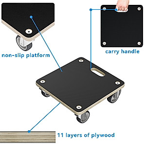 Wonfuss Furniture Moving Dolly 2 Pack, 550lbs Wood Dolly for Moving Furniture Movers with Wheels No Assembly Required (Rectangle)