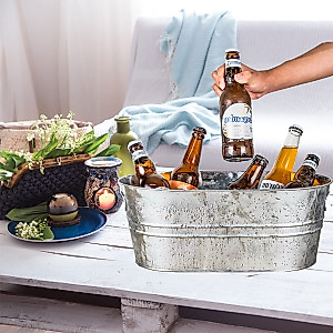 2 Pack Galvanized Tub 4 Gallon Ice Bucket Large Metal Drink Buckets for Parties Beer Beverage Tub with Carry Handles for Champagne Cocktails Wine Cooling for Mimosa Bar Supplies