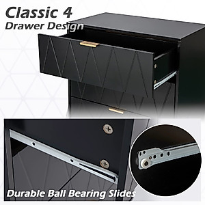 UEV 4 Drawer Dresser,Chest of Drawers,Wooden Dresser with 4 Metal Legs,Tall Dresser with Anti-Tipping Device,Dresser Set for Bedroom,Living Room (Black)