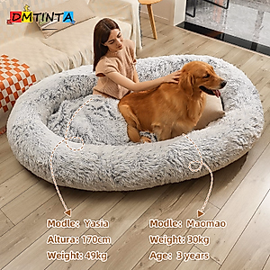 Large Dog Bed 75" L * 50" W * 14" Th Dog Beds for Large Dogs Giant Dog Bed Human Size Dog Bed for People 30D Sponge Bean Bag Bed Detachable Grey