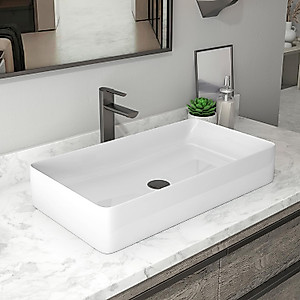 Sinber 24" x 14" x 4.33" White Rectangular Ceramic Countertop Bathroom Vanity Vessel Sink BVS2414A-OK