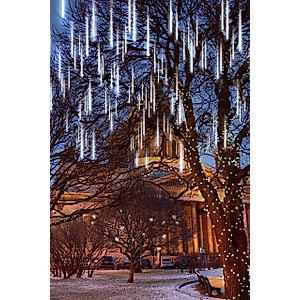 Joiedomi 2-Pack Christmas Meteor Shower Lights - Falling Rain Drop Icicle String Lights 2 x 8 Tubes 30cm 288 LEDs White, for Halloween Christmas Holiday Party Home Patio Outdoor Decoration