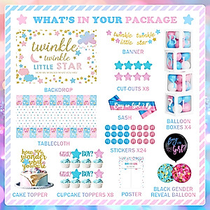 Hombae Twinkle Twinkle Little Star Gender Reveal Decorations, Star Boy or Girl Gender Reveal Decorations Balloon Garland Banner Tablecloth Box Cutout Backdrop Cake Cupcake Topper Poster Sash 172 PCs