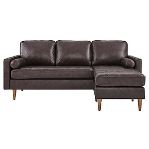 Modway Valour 78" Modern Style Leather Apartment Sectional Sofa in Brown