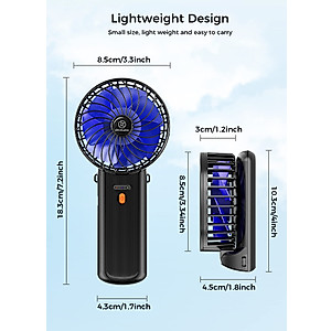 JZCreater Mini Handheld Fan,Portable Hand Held Fan, 15H Cooling Fan, Quiet 4 Speed, USB Rechargeable Battery Operated Desk Fan, Small Folding Electric Fan for Travel Outdoor Home Office Makeup, BLACK