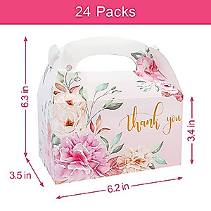 24 Pcs Floral Thank You Treat Boxes for Wedding, Thank You Treat Boxes with Handles Floral Treat Boxes Party Favors Premium Cardboard Box for Gift, Perfect for Wedding, Baby Shower, and Party