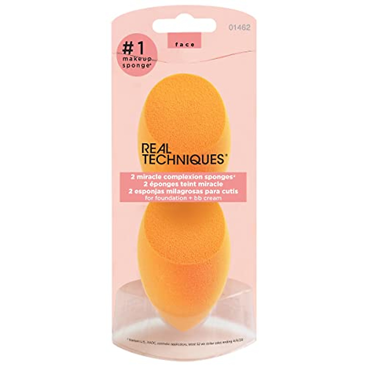 Real Techniques Miracle Complexion Sponge Duo, Makeup Blending Sponge, For Foundation, Offers Light To Medium Coverage, Natural, Dewy Makeup, Orange Sponge, Latex-Free Foam, 2 Count