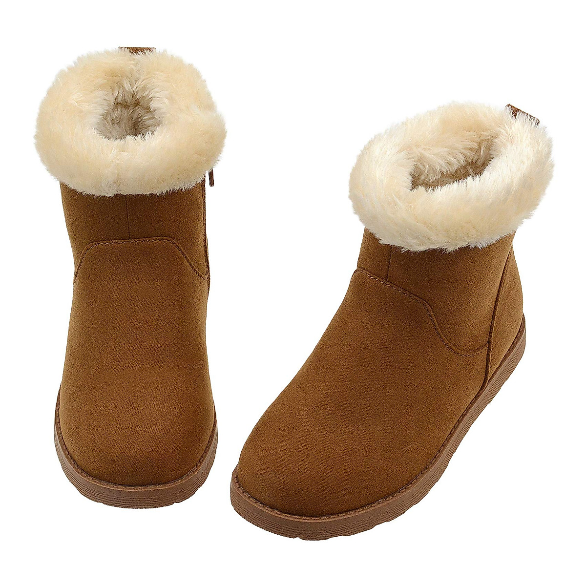 Girls Fuzzy Warm Winter Short Boots with Furry Faux Fur Lining Brown Size Big Kids US 3