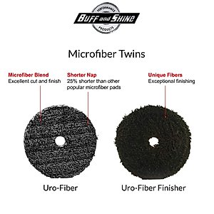 Buff and Shine URO-Fiber Microfiber Pad for Car Compounding, Cutting, Buffing, Waxing, and Polishing - Compatible with Long-Throw, High-Action, Dual-Action, and Random Orbital Polisher - 3 in (2 Pad)