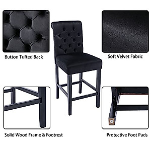 DM Furniture DM-Furniture Counter Height Barstools 26'' Velvet Bar Stools Modern Upholstered Kitchen Island Wood Chairs for Home Pub/Bistro/Coffee House (Set of 4, Black) Velvet, Black