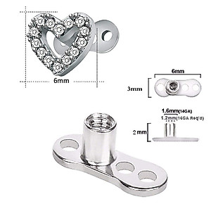 ZS 14g Cubic Zirconia Dermal Anchor Tops and Base Surgical Steel Microdermals Body Piercings (Hollow heart)