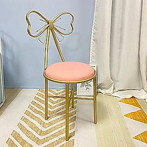 Wrought Iron Dressing Stool, Makeup Vanity Chairs Set of 2 with Butterfly Bow Tie Backrest Bedroom Princess Chair Girls Ladies Creative Makeup Stool (Leather- Pink)