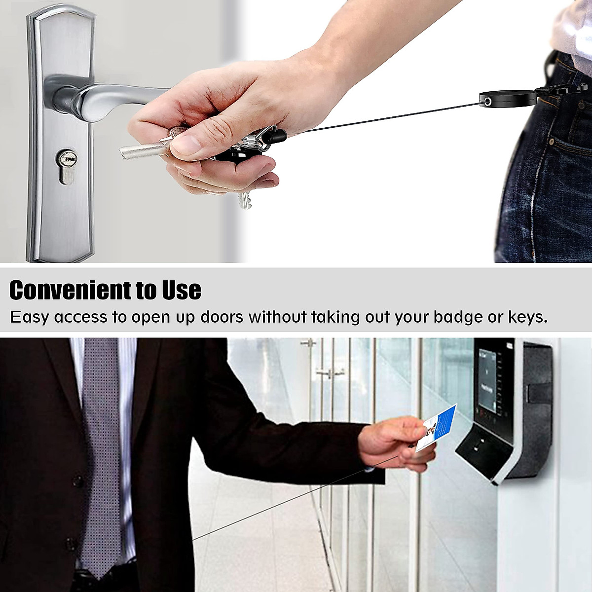 ELV Heavy Duty Retractable ID Badge Holder Key Reel with Adjustable Neck Lanyard, Zinc Alloy Carabiner, Key Ring, ID Badge Strap, 2 Pen Holders and Lobster Clip, 32” Dyneema Cord, Hold Up to 15 Keys