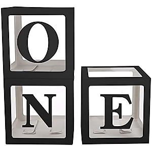Sooyee First Birthday Decorations for Girl or Boy,3 Pcs ONE Balloon Boxes For 1st Birthday Girl Decoration,Baby Cube Blocks Party Decor With ONE Letters For Photoshoot Props, Cake Smash Backdrop,Black