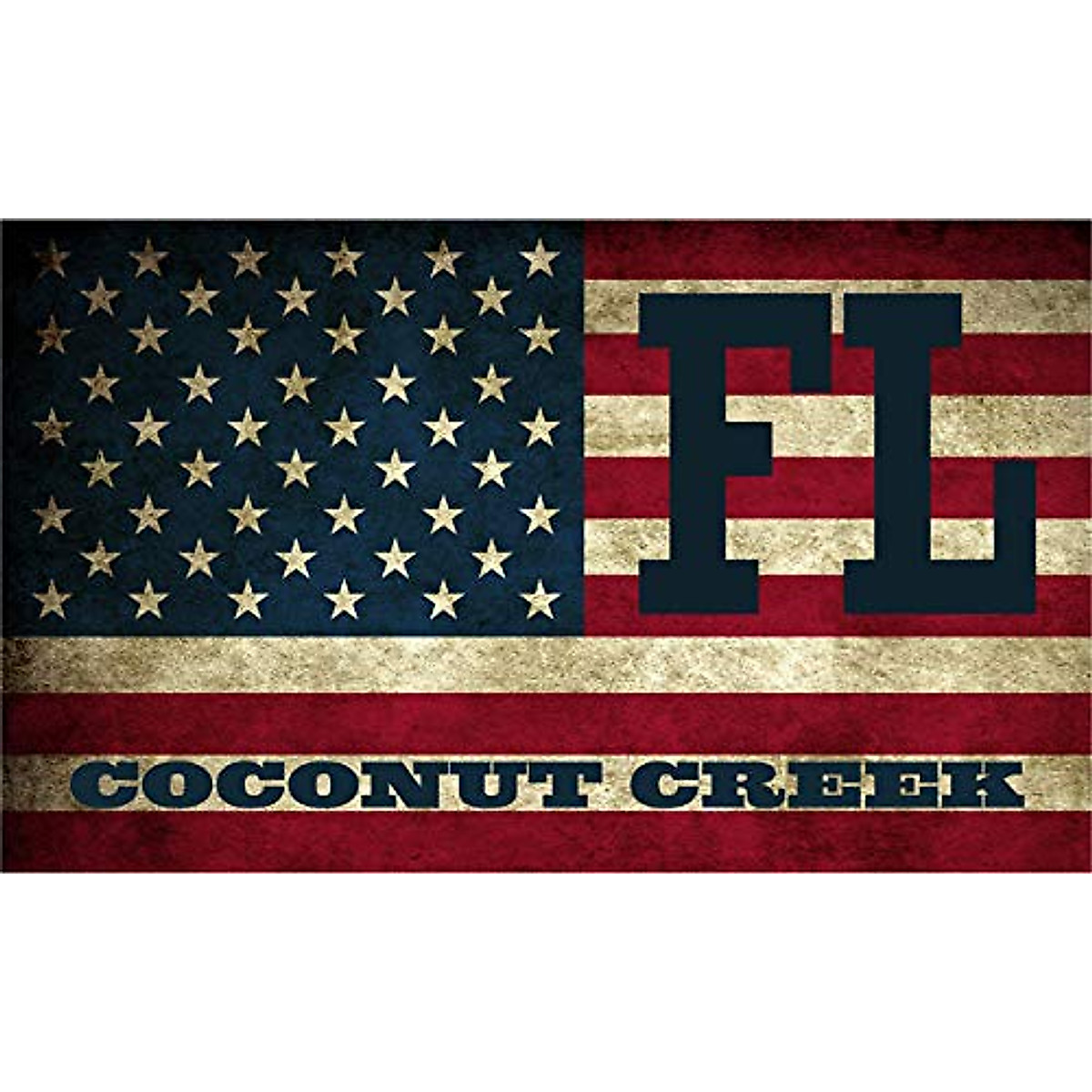(x3) 2x3 inch Stickers | Reflective Coconut Creek FL Florida Broward County Vintage US Flag Sticker Graphic - Construction Toolbox, Hardhat, Lunchbox, Helmet, Mechanic, Luggage