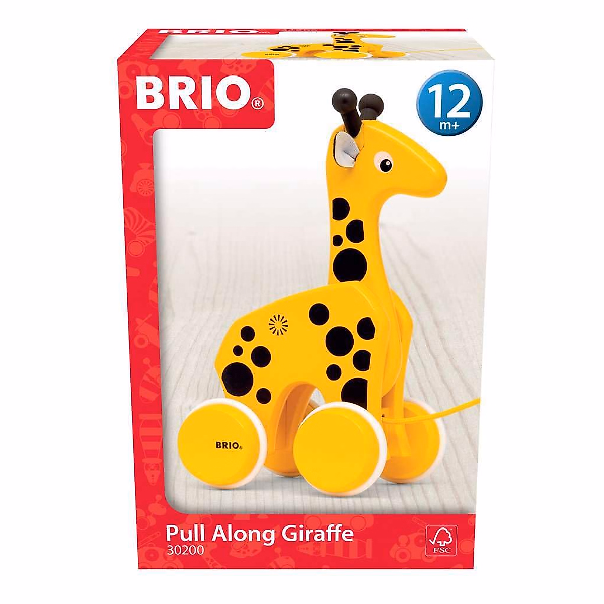 BRIO 30200 Infant & Toddler - Pull Along Giraffe Wood Baby Toy with Bobbing Head for Kids Ages 1 and up, Yellow/Brown