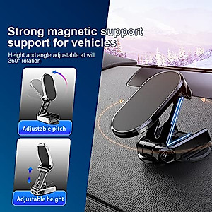 【 2-PACK】2023 New Alloy Folding Magnetic Car Phone Holder, Magnetic 360° Rotation Car Phone Holder, Universal Dashboard Car Phone Mount, Folding Magnetic phone holder for car (Black+Silver)