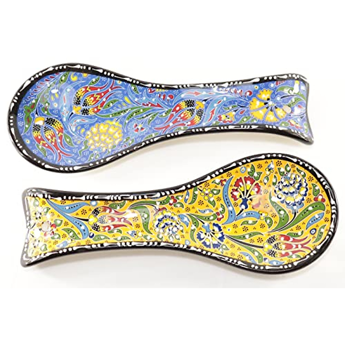 Canarels Ceramic Spoon Rest for Kitchen Counter, Set of 2 – Handcrafted Kitchen Utensil Holder – Modern Farmhouse Kitchen Decor and Accessories, Spoon Holder for Stove Top (2 Pcs- Blue&Orange)