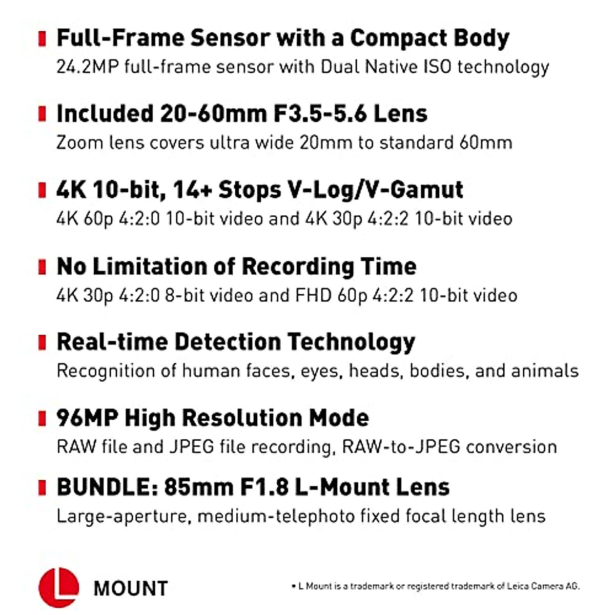 Panasonic LUMIX S5 Full Frame Mirrorless Camera (DC-S5KK) with LUMIX S Series 85mm F1.8 L Mount Interchangeable Lens (S-S85)
